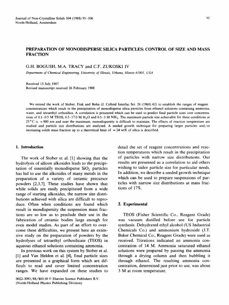 Bogush-1987-Preparation of Monodisperse Silica Particles, Control of ... Bogush-1987-Preparation of Monodisperse Silica Particles, Control of ...