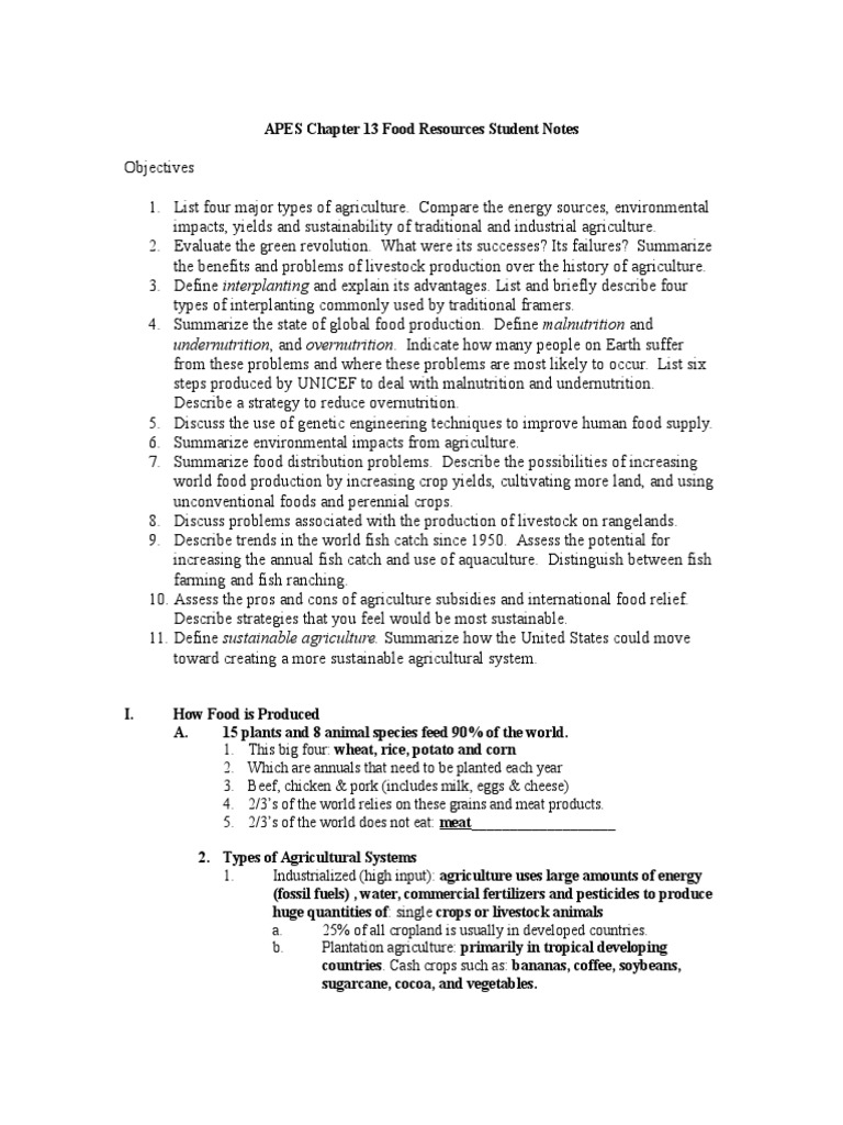 Food Resources and Agriculture Overview | PDF | Green Revolution ...