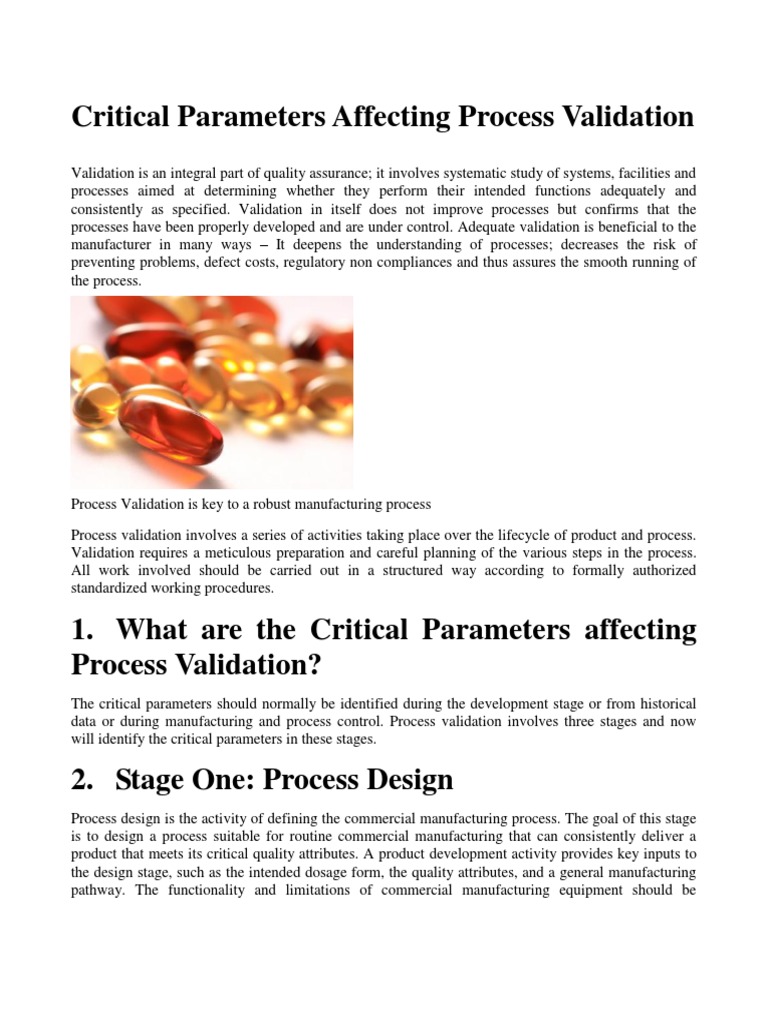 Critical Parameters in Process Validation | PDF | Verification And ...