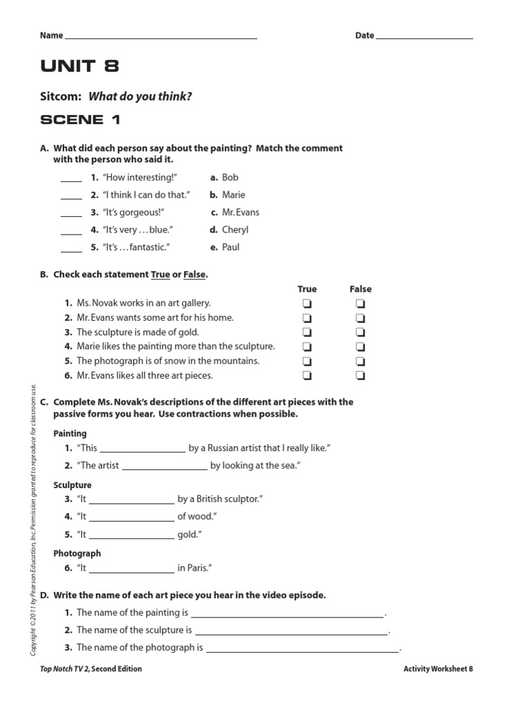 UNIT 08 TV Activity Worksheets | PDF