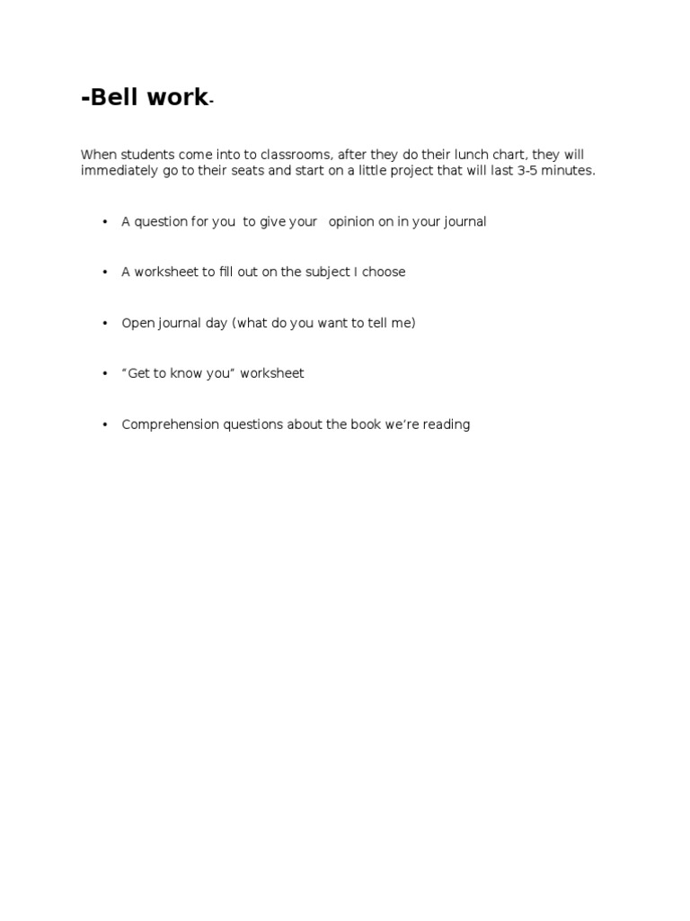 Bell Work | PDF