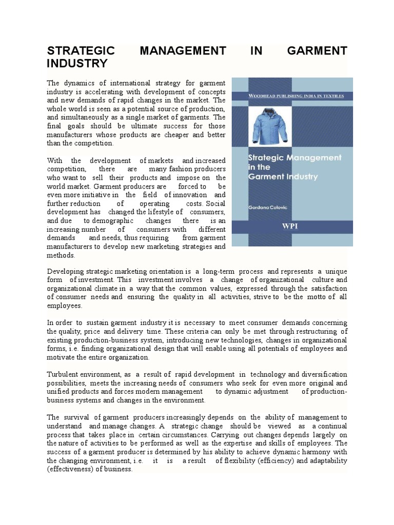 Strategic Management in The Garment Industry | PDF | Marketing Strategy ...