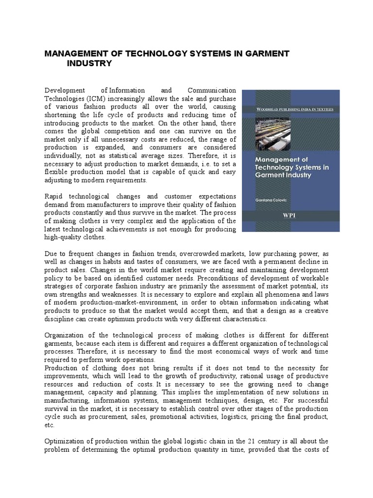 Garment Industry Technology Management | PDF | Logistics | Marketing