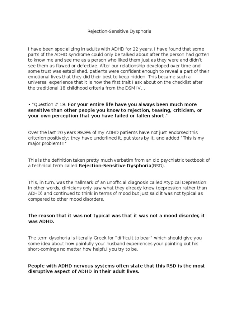 ADHD - Rejection-Sensitive Dysphoria | PDF | Attention Deficit ...
