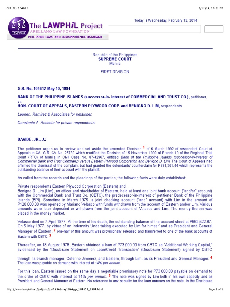 BPI v. CA | Promissory Note | Deposit Account