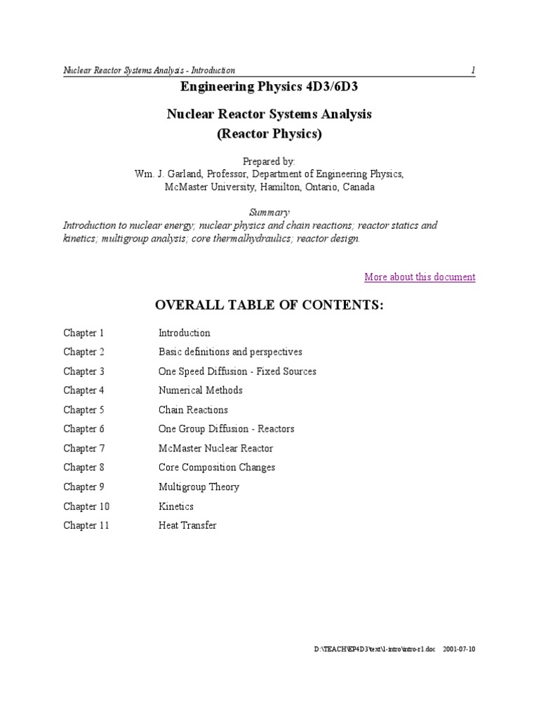 An Introduction to Nuclear Reactor Systems Analysis | PDF | Nuclear ...