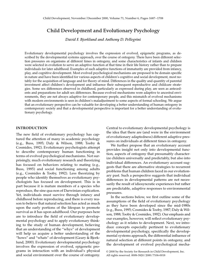 Child Development & Evolutionary Psychology | PDF | Evolution | Ethology