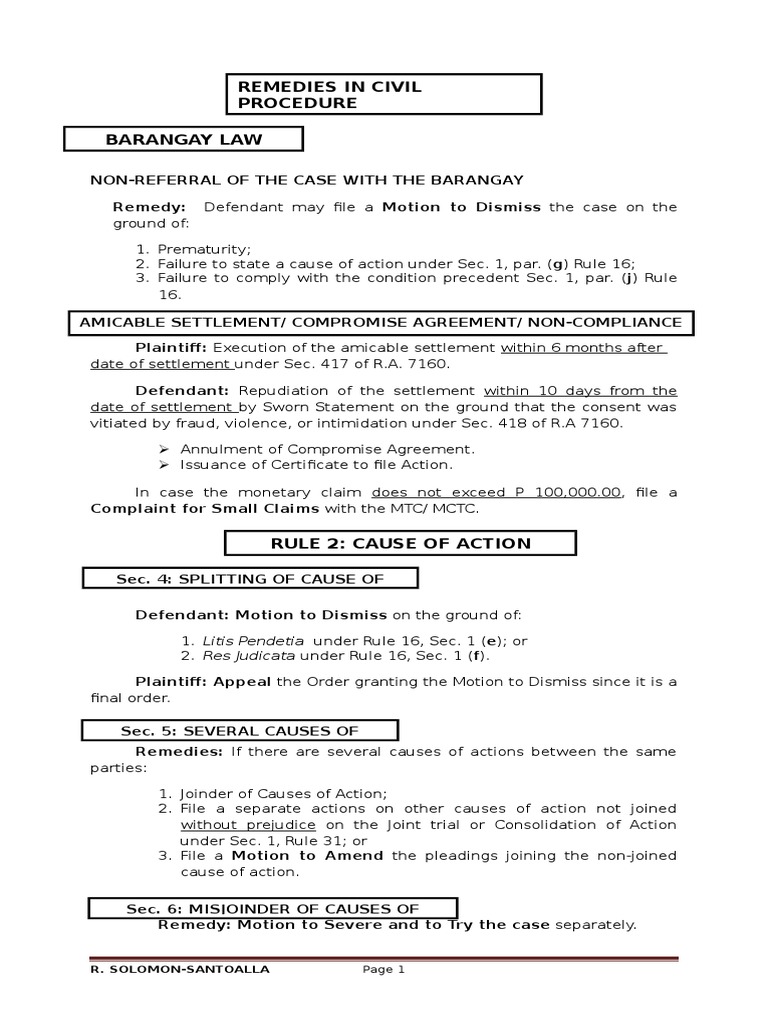 Remedies in Civil Procedure | PDF | Pleading | Prejudice (Legal Term)