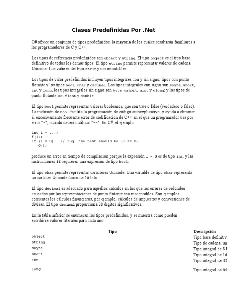 Tipos Predefinidos en C# .Net | PDF | C Sharp (lenguaje de programación ...