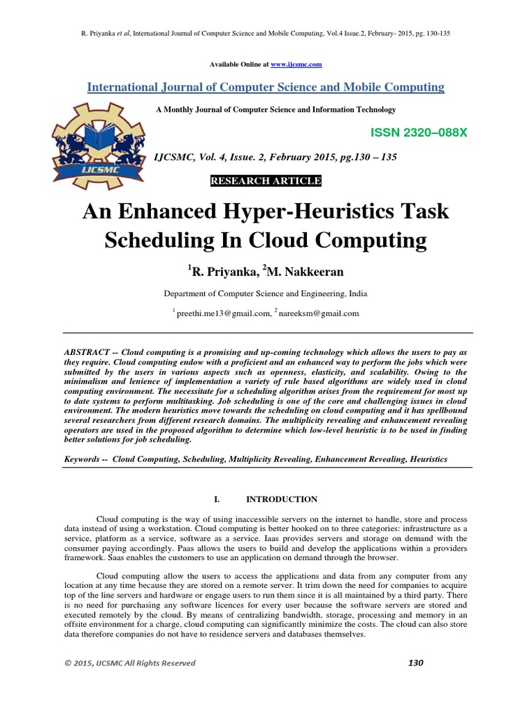 An Enhanced Hyper-Heuristics Task Scheduling in Cloud Computing | PDF | Cloud Computing ...