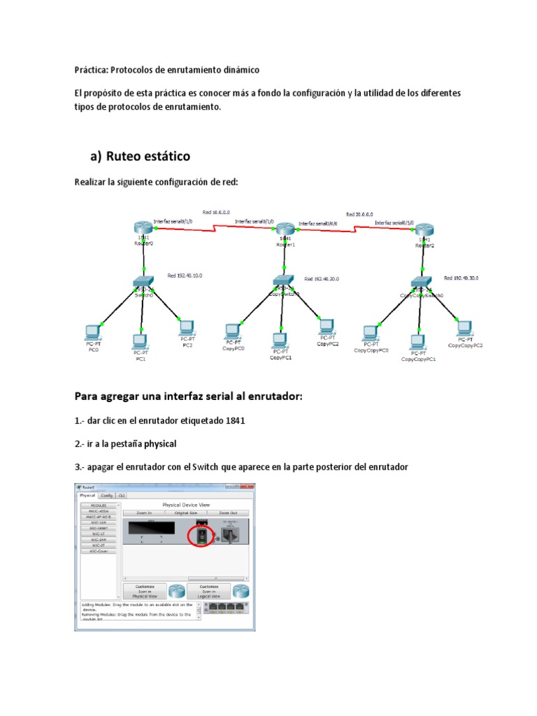 Configuración Ruteo Estatico y RIP | Enrutador (Computación) | Dirección IP