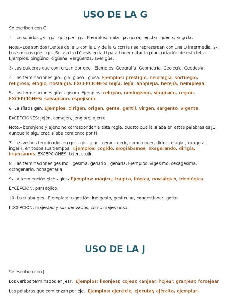 Uso de las letras G, J, P, Q y reglas ortográficas asociadas | PDF ...