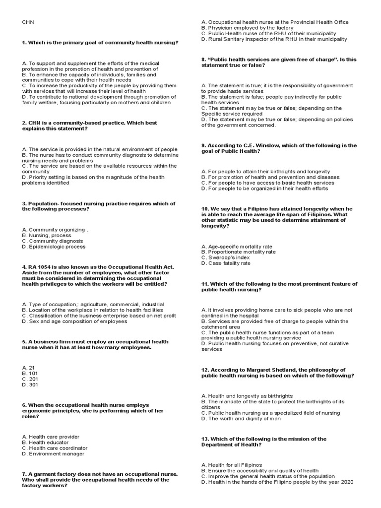 CHN QUESTIONS | PDF | Nursing | Epidemiology