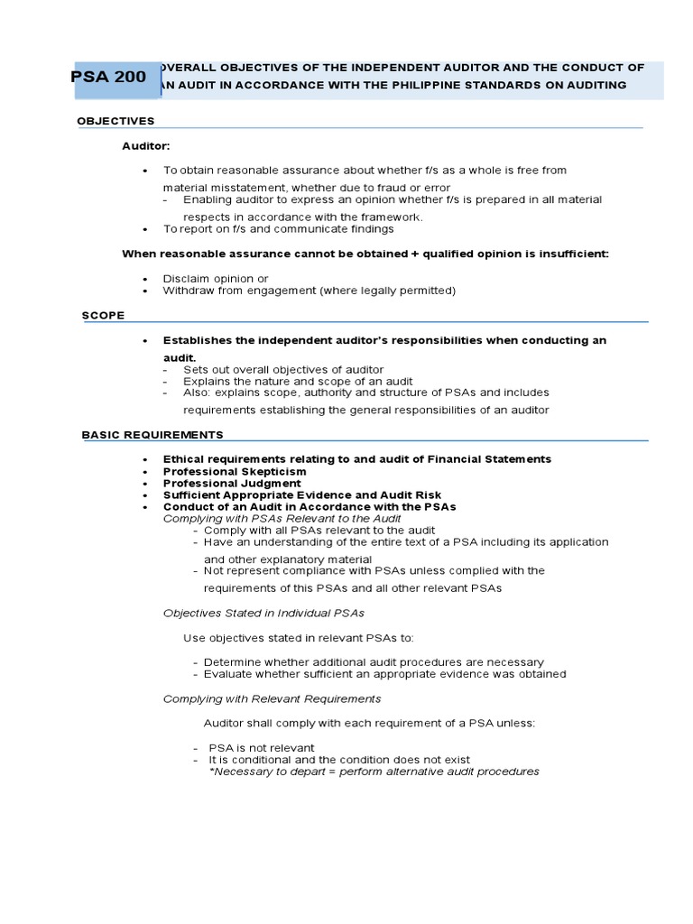 PSA 200: Audit of Financial Statements (38 | PDF | Financial Audit | Audit