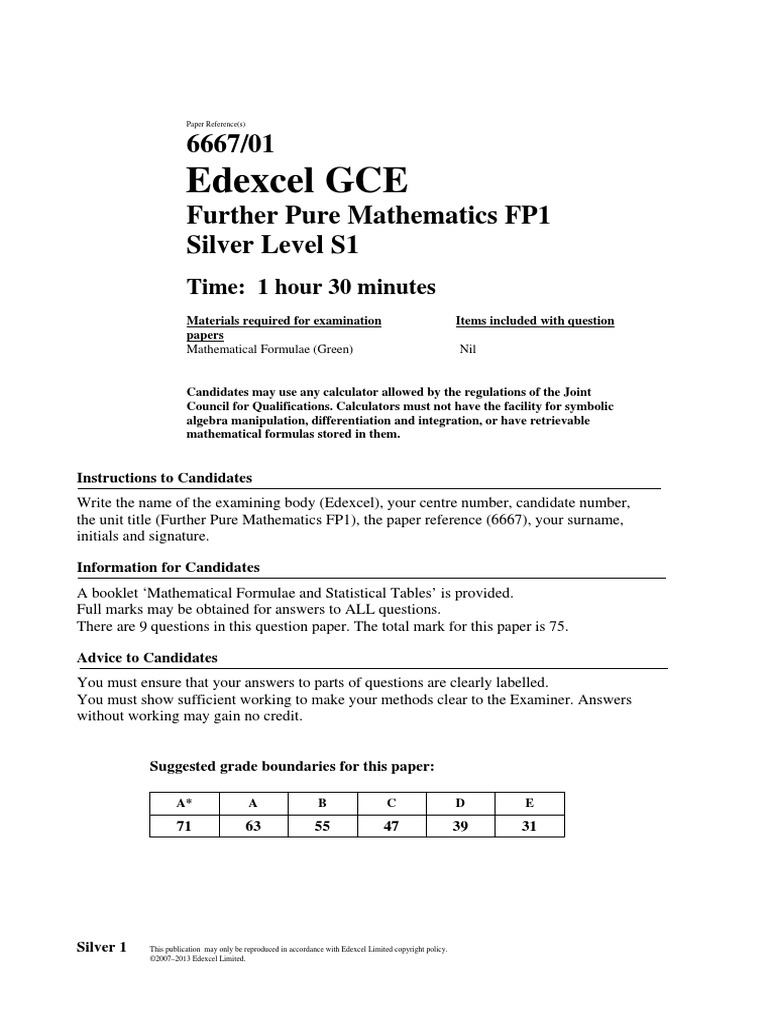 03 Silver 1 - FP1 Edexcel PDF | PDF | Quadratic Equation | Equations