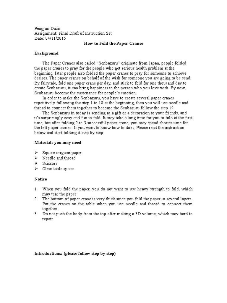 Instruction Set Final Draft | PDF | Origami