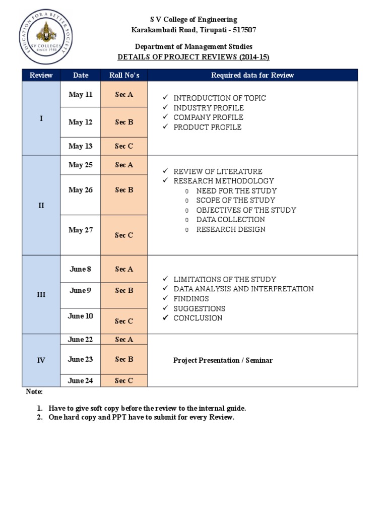 Project Review Schedule 2014-15 | PDF