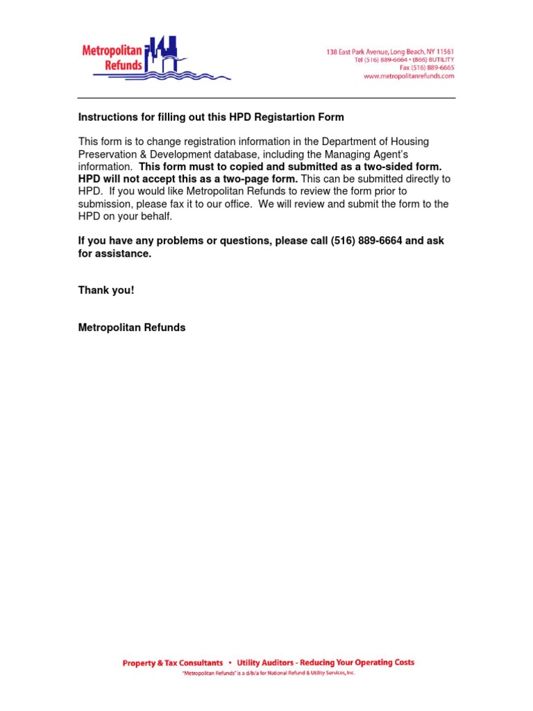 HPD Registration Form and Instructions | PDF | Partnership | Condominium