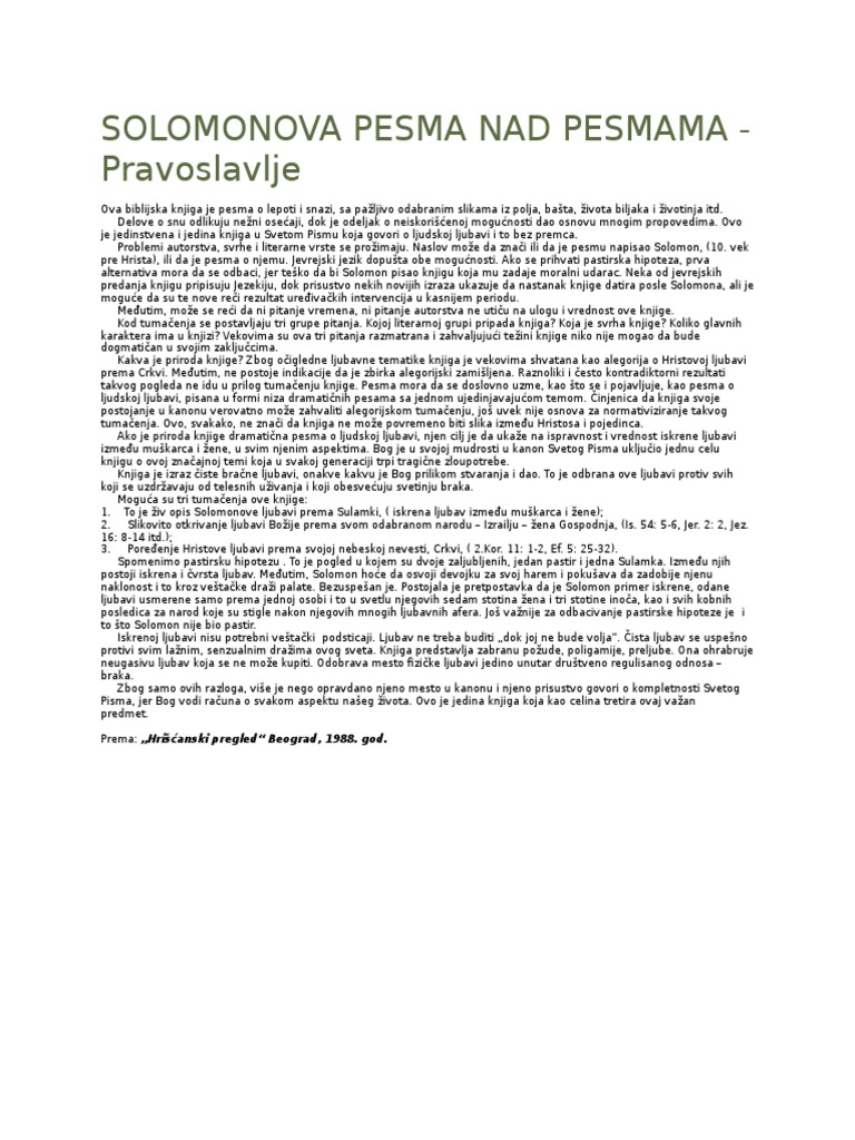 Solomonova Pesma Nad Pesmama | PDF
