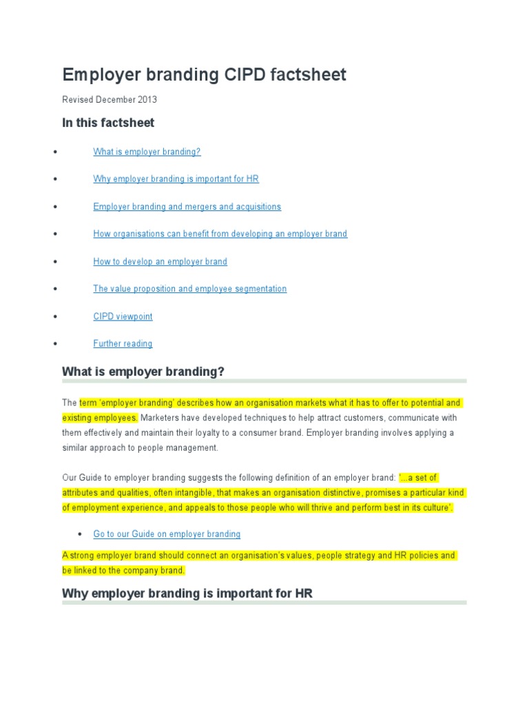 CIPD Employer Branding Factsheet 2013 | PDF | Brand | Employment