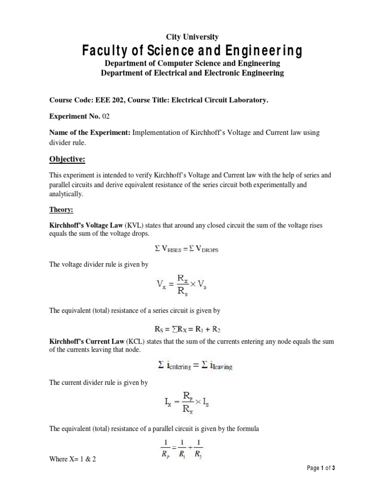 EEE 202 Lab Experiment Sheet | PDF | Series And Parallel Circuits | Voltage