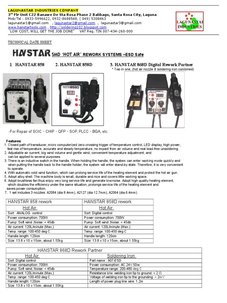Hanstar 858D/868D Rework Station Guide | PDF | Soldering | Mechanical ...