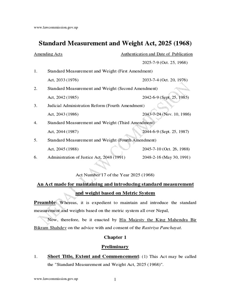Nepal Standard Measurement and Weigh Act | PDF | Temperature | Units Of ...