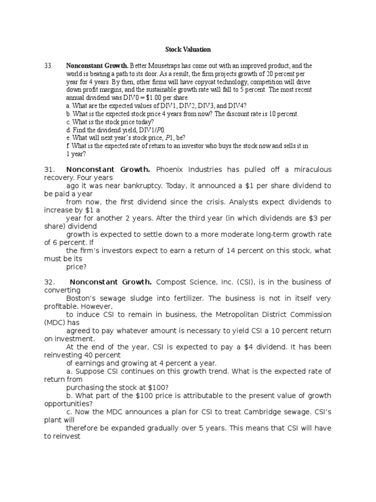 Assignment On Stock Valuation | PDF | Dividend | Stocks