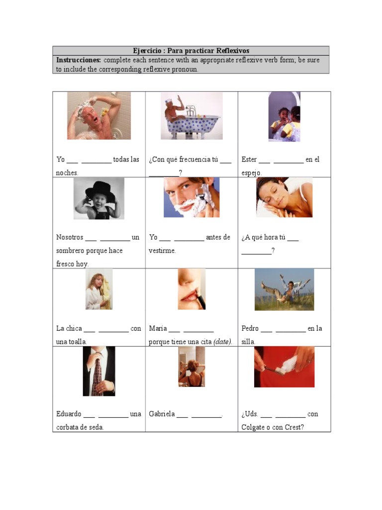 Ejercicio Verbos Reflexivos | PDF