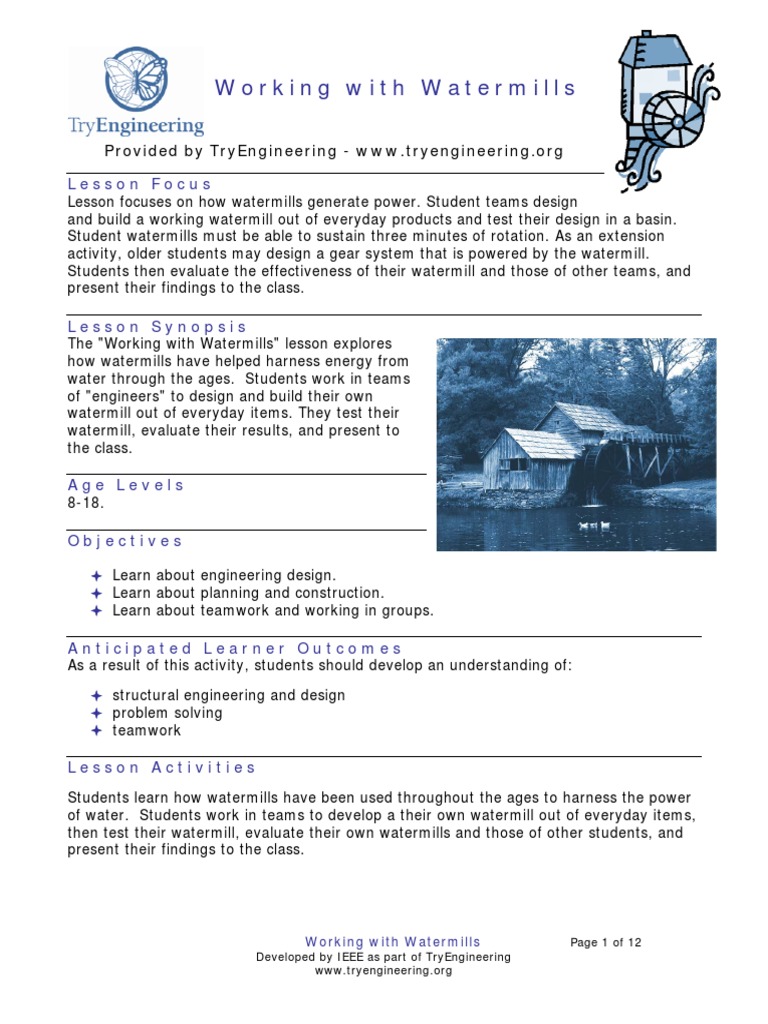 Watermill Practical | PDF | Science Education | Engineering Design Process