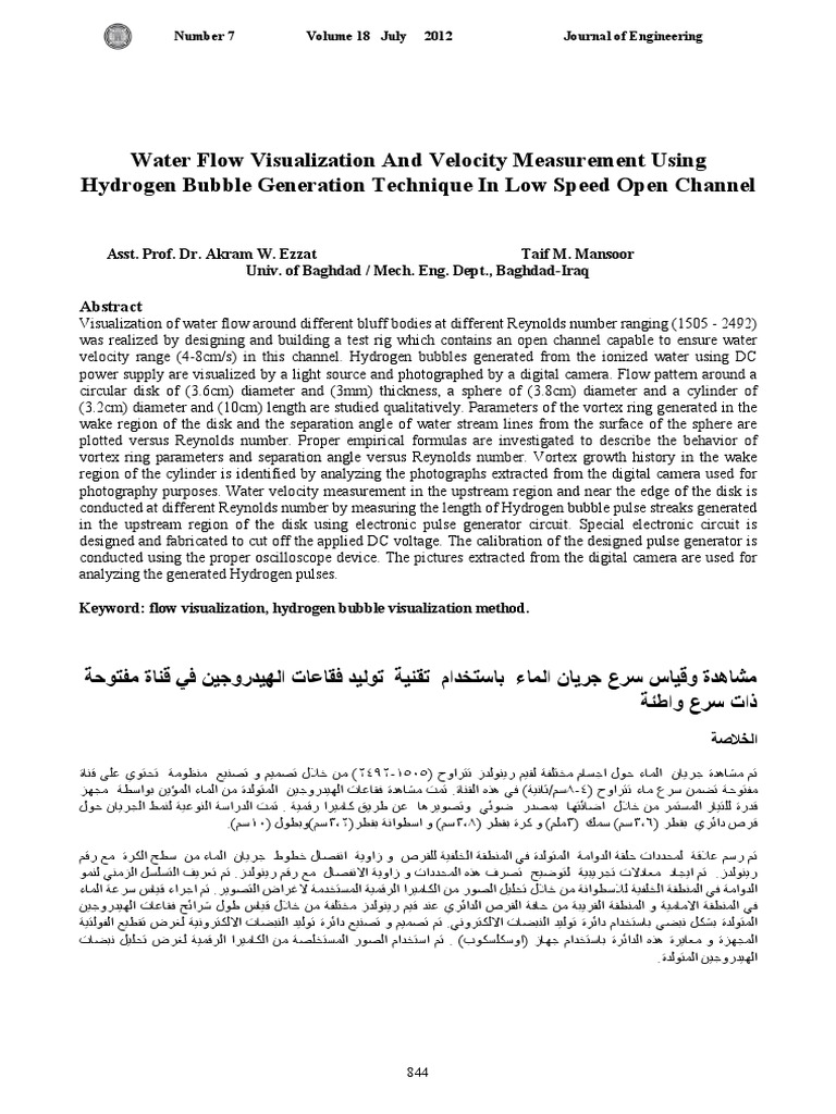 Water Flow Visualization and Velocity Measurement Using Hydrogen Bubble ...