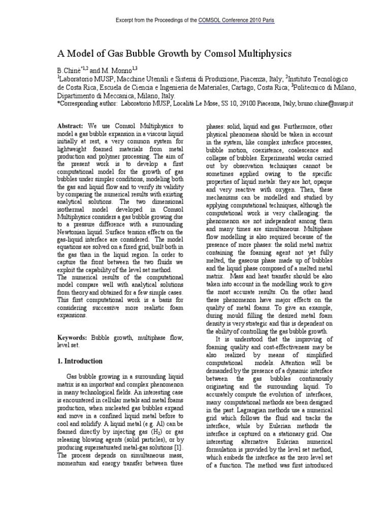 A Model of Gas Bubble Growth by Comsol Multiphysics - Paper | PDF ...