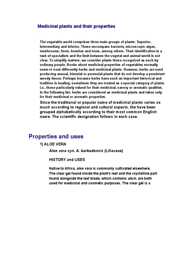 Medicinal Plants and Their Properties | PDF | Medicine | Plants