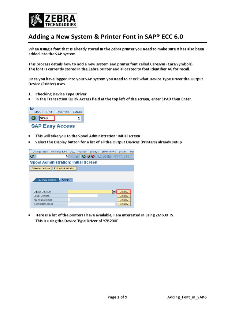 Font in SAP | Typefaces | Printer (Computing)