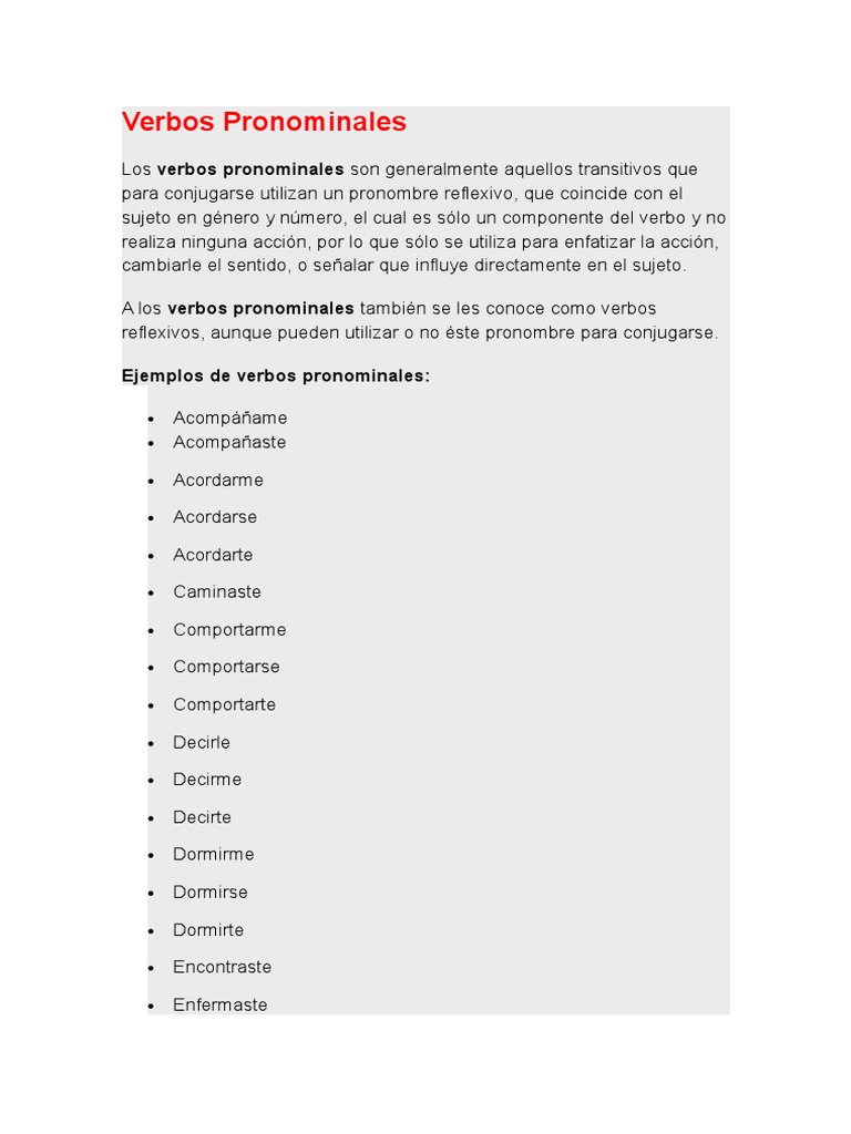 Verbos Pronominales | PDF | Conjugación gramatical | Unidades Semánticas