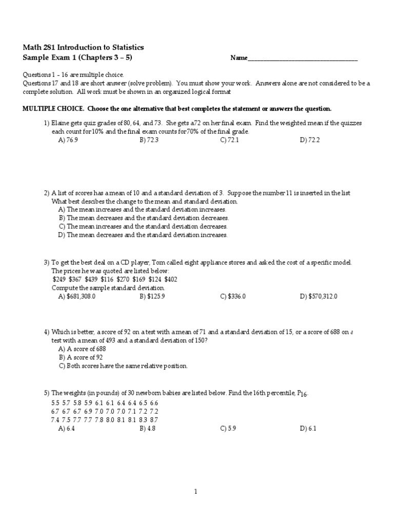 Stat Samples | PDF | Multiple Choice | Test (Assessment)