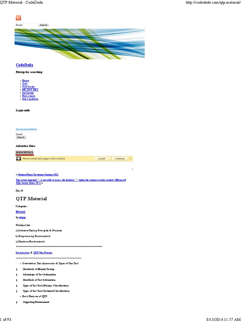 QTP Material - CodeDada PDF | PDF | Microsoft Excel | Databases