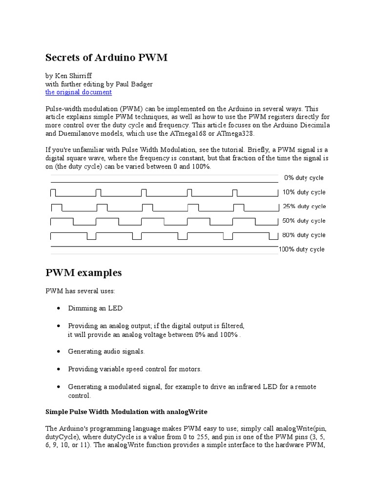 Secrets of Arduino PWM | PDF | Telecommunications | Electronics