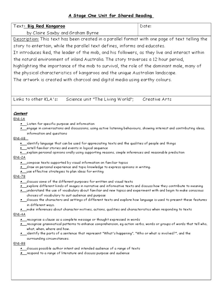 Big Red Kangaroo Literacy Unit-2 | PDF | Reading Comprehension | Semiotics