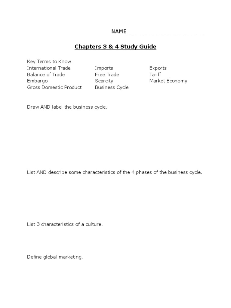 Chapters 3 & 4 Study Guide | PDF