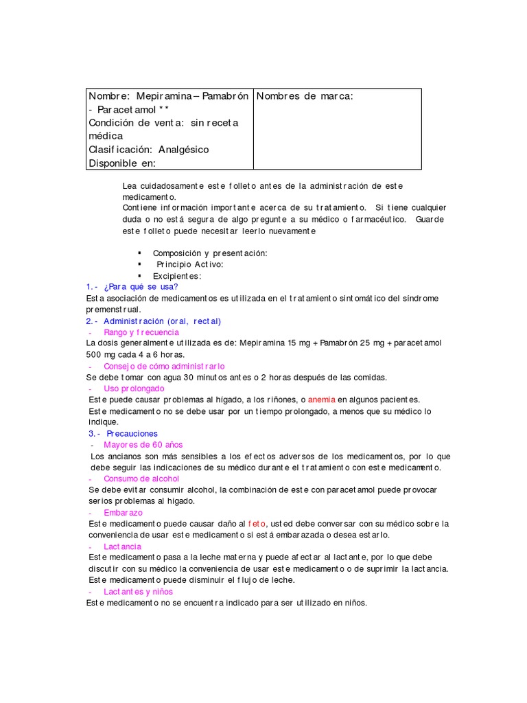 Información sobre el uso y administración del medicamento Mepiramina ...