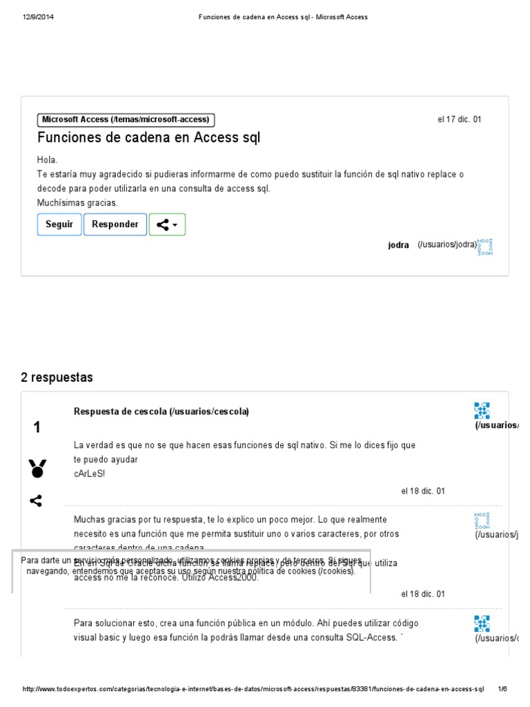 Funciones de Cadena en Access SQL - Microsoft Access | PDF | SQL ...