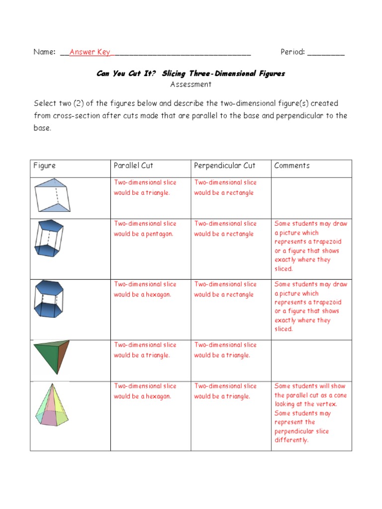 3D Figure Cross-Section Answer Key | PDF | Perpendicular | Rectangle