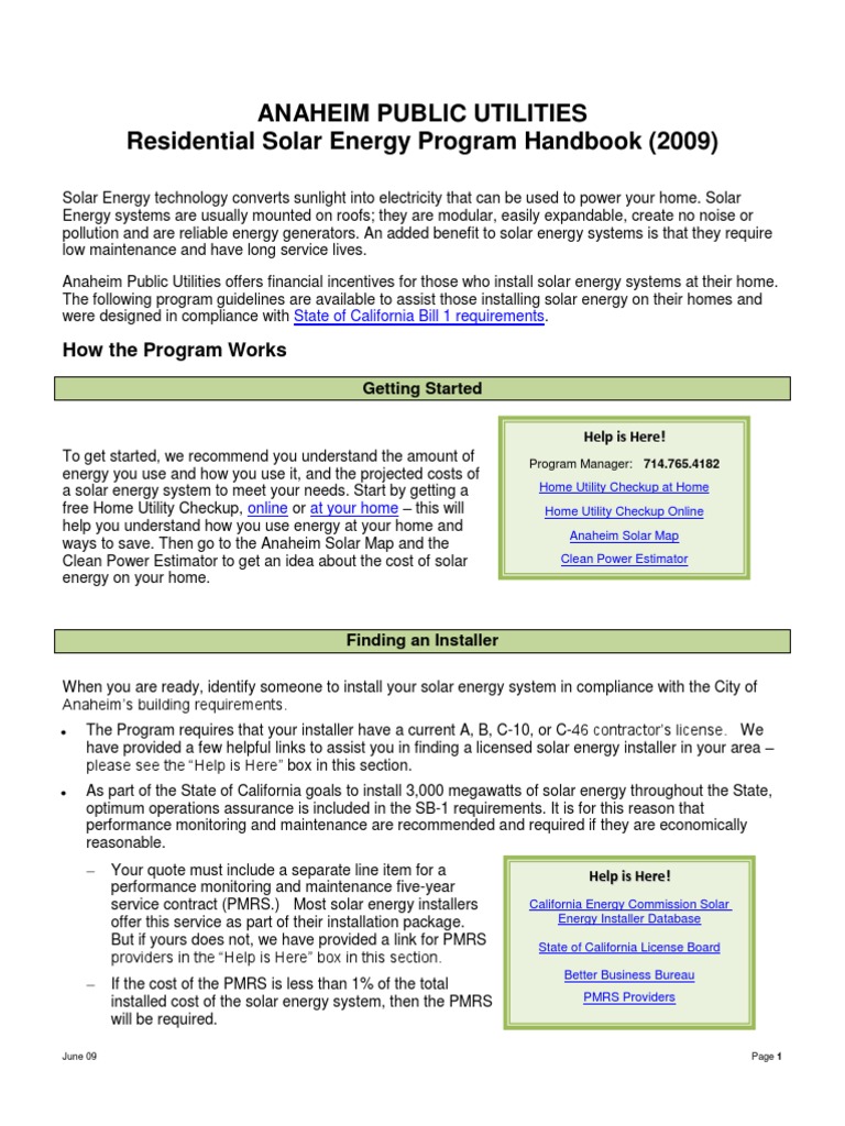 Anaheim Public Utilities Residential Solar Energy Program | PDF | Solar ...