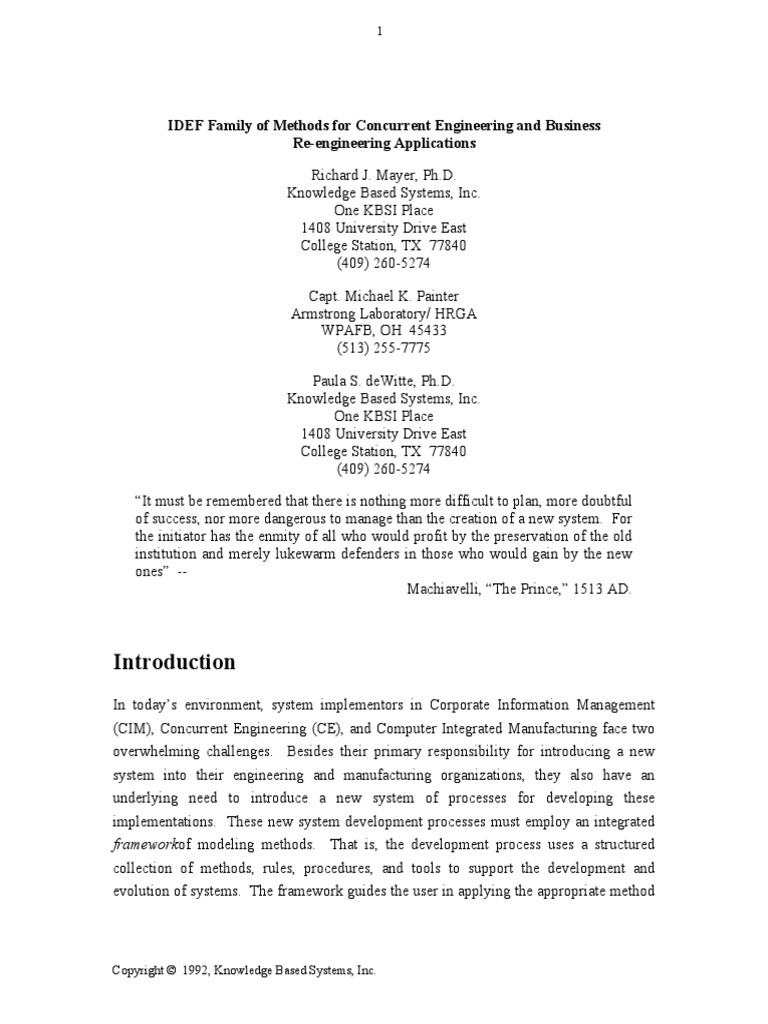 IDEF Family of Methods For Concurrent Engineering and Business Re-Engineering Applications | PDF