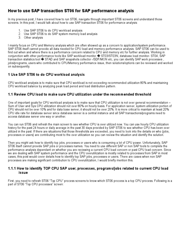 How To Use Sap Transaction St06 For Sap Performance Analysis Pdf