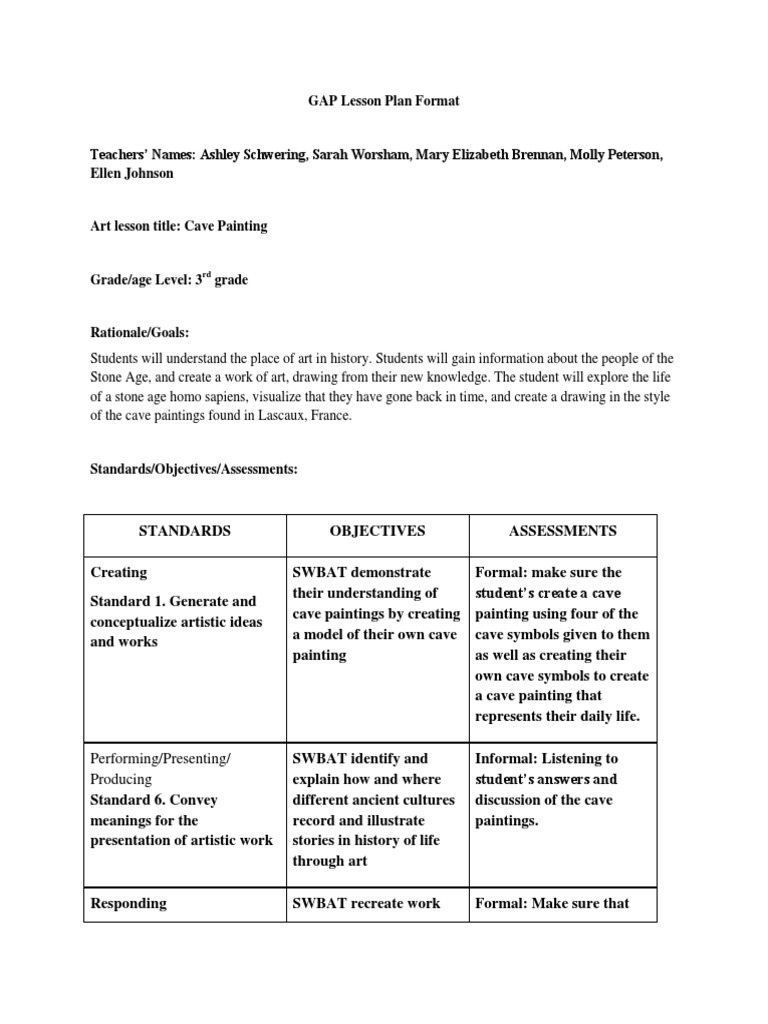 3rd Grade Cave Painting Lesson Plan | PDF | Paintings | Representation ...