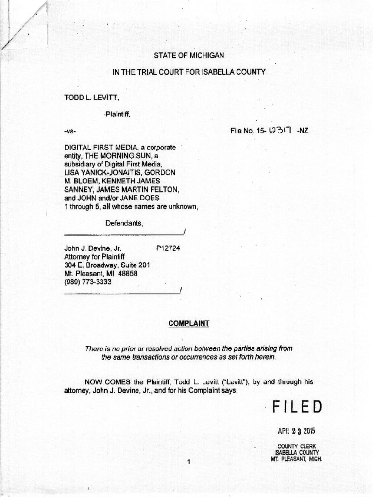 Todd Levitt Complaint 2015 | PDF