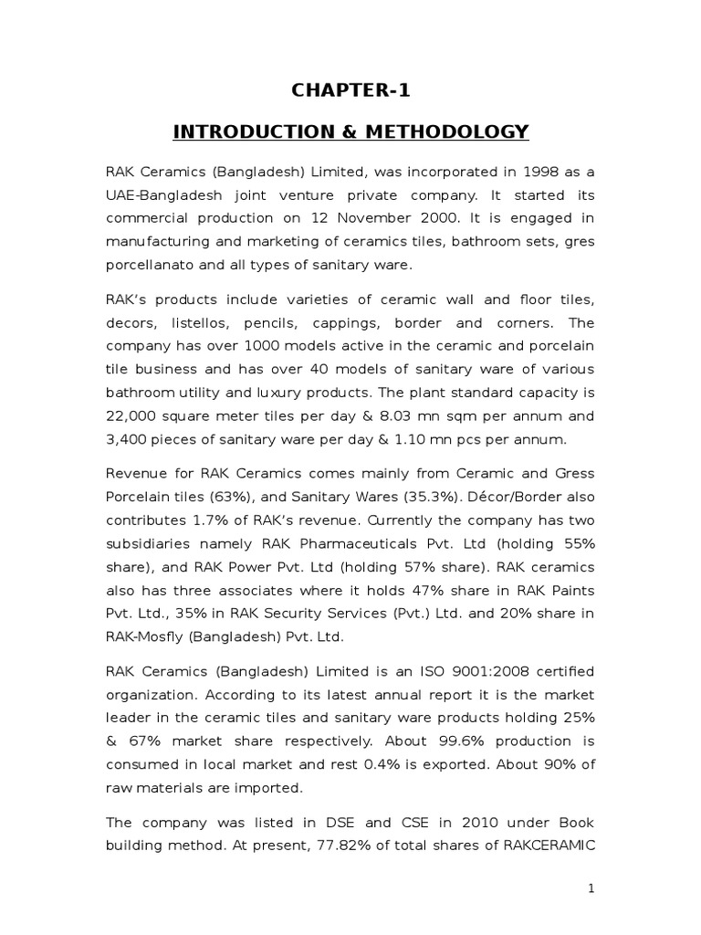Chapter-1 Introduction & Methodology | PDF | Book Value | Market Value