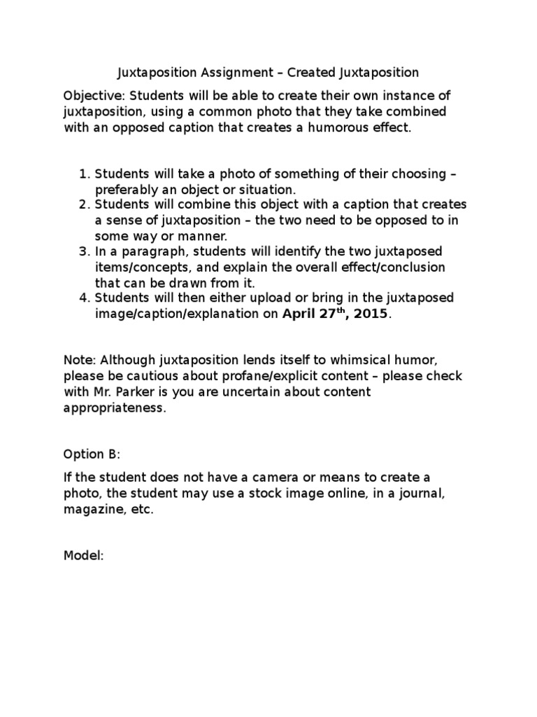 Juxtaposition Humor Assignment | PDF